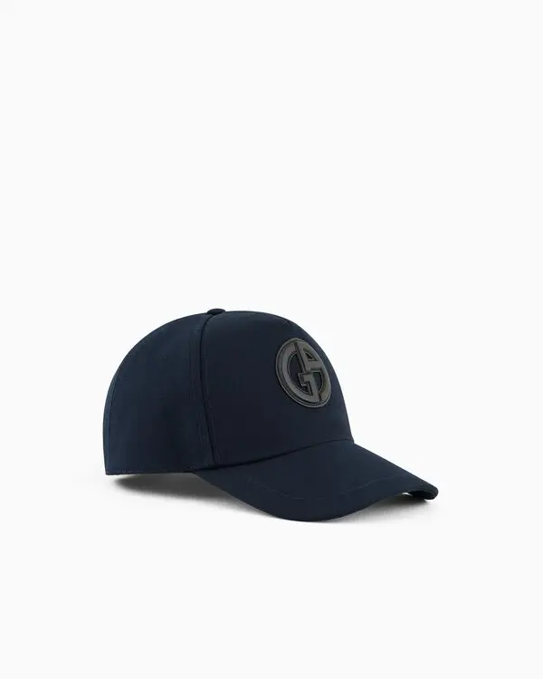 Giorgio Armani Cotton Baseball Cap With Leather Logo - Blue