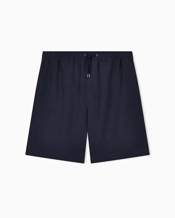 Giorgio Armani Linen Canvas Bermuda Shorts - Blue