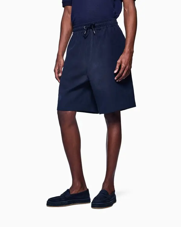 Giorgio Armani Linen Canvas Bermuda Shorts - Blue