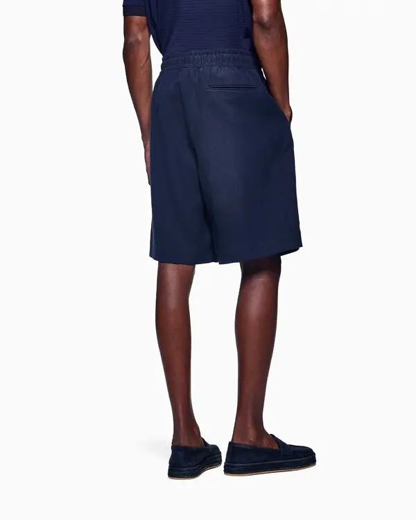 Giorgio Armani Linen Canvas Bermuda Shorts - Blue