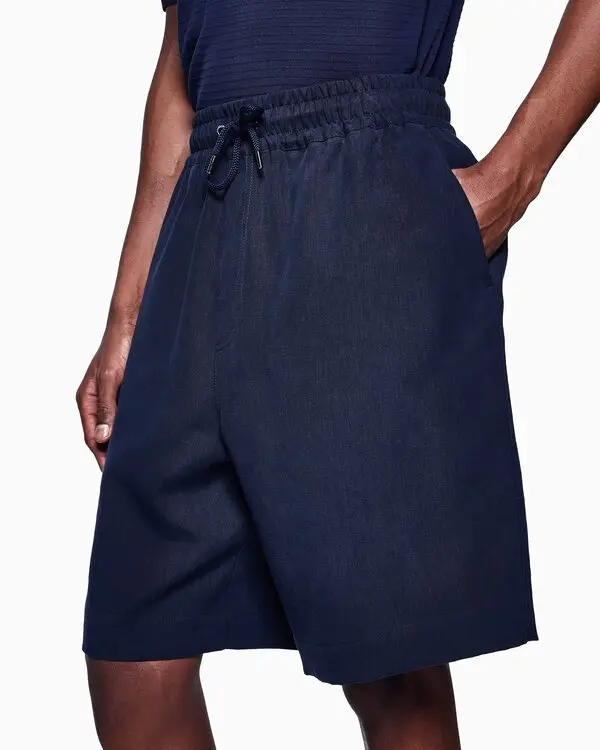 Giorgio Armani Linen Canvas Bermuda Shorts - Blue