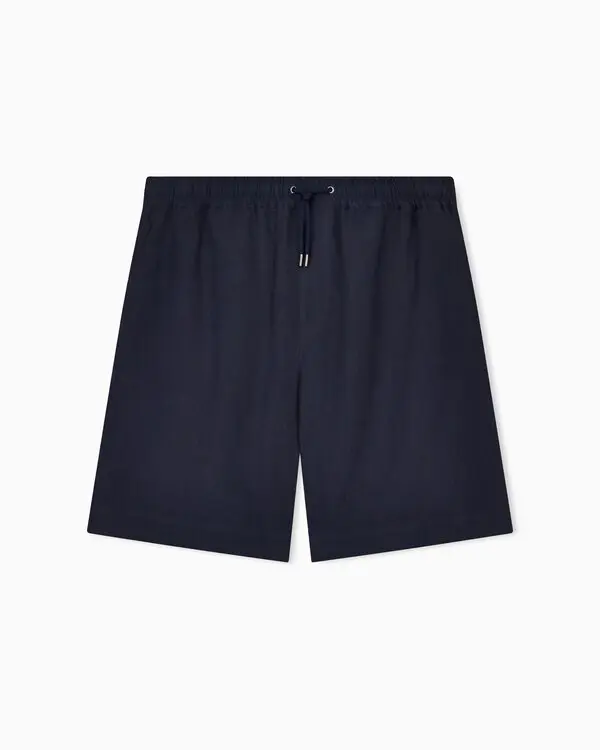Giorgio Armani Linen Canvas Bermuda Shorts - Blue
