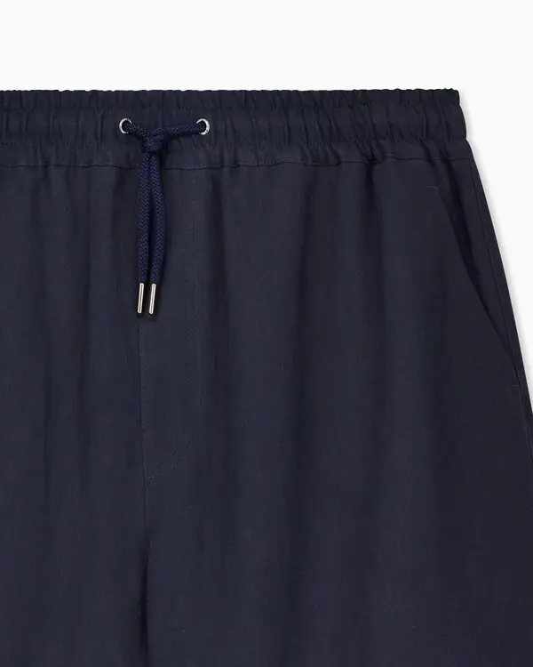 Giorgio Armani Linen Canvas Bermuda Shorts - Blue