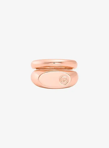 Michael Kors Logo Engraved Double Layered Signet Ring - Rose Gold