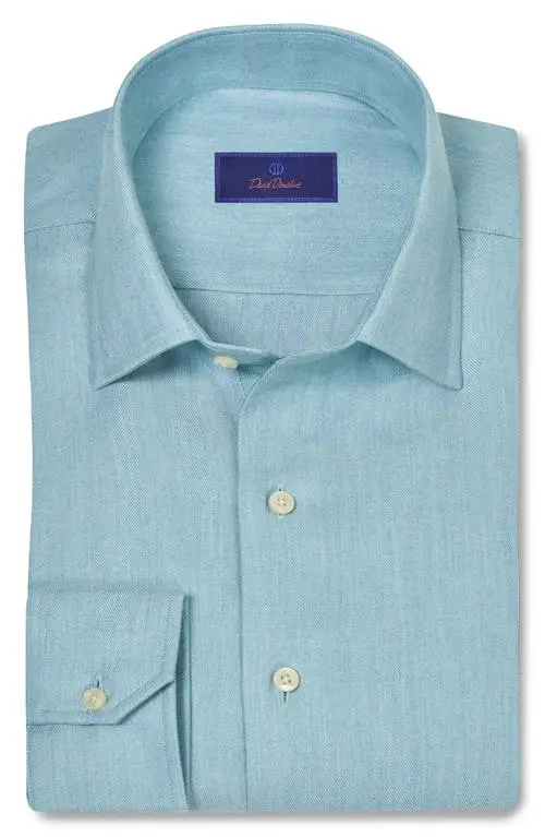 David Donahue Spread Collar Herringbone Sport Shirt - Sea