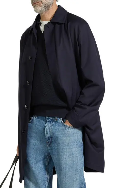 Zegna Twill Overcoat - Nvy Solid