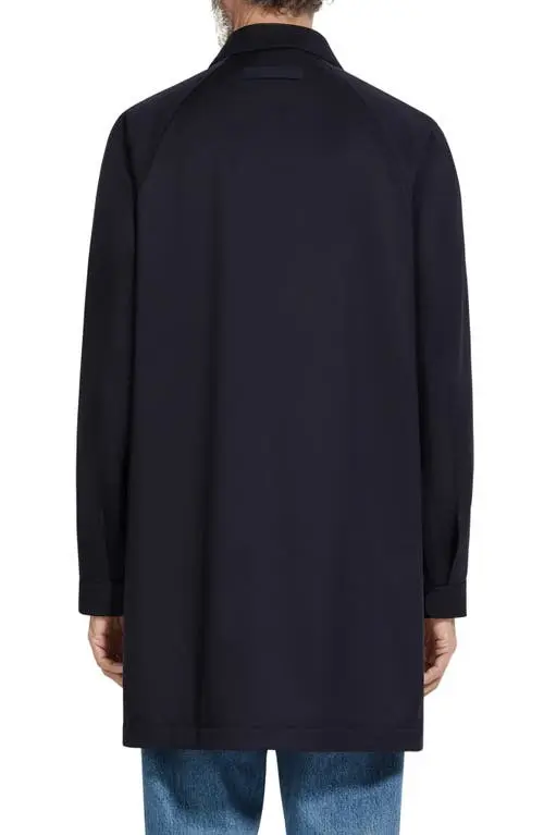 Zegna Twill Overcoat - Nvy Solid