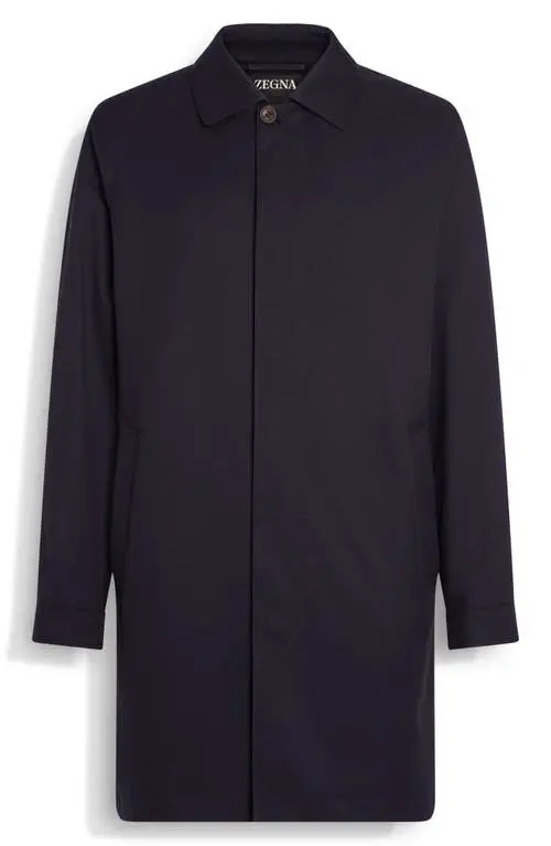 Zegna Twill Overcoat - Nvy Solid