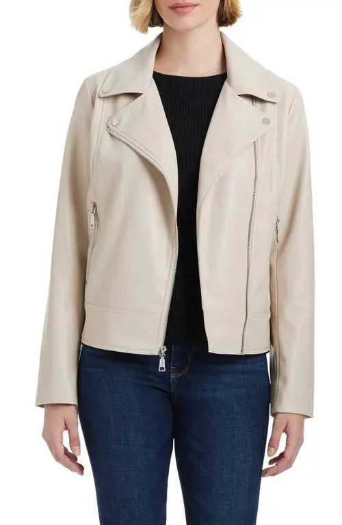Vince Camuto Asymmetric Zip Faux Leather Moto Jacket - Soft Dove