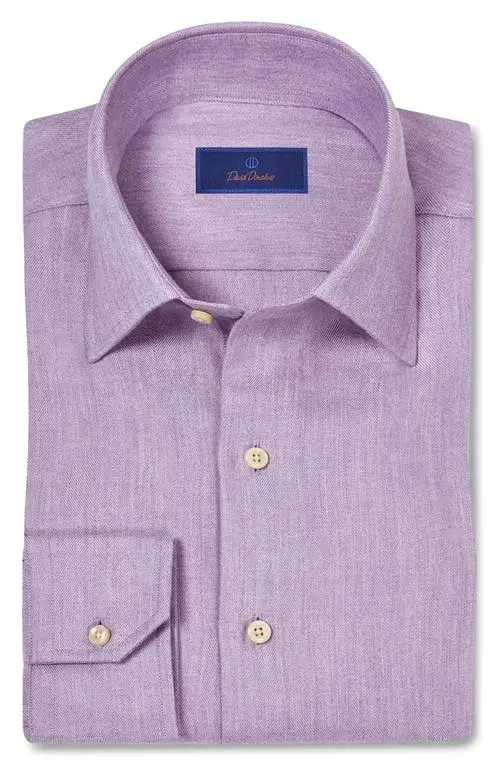 David Donahue Spread Collar Herringbone Sport Shirt - Lilac