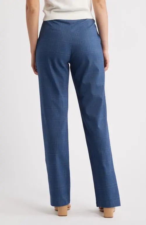 Hue Pintuck Plaid Wide Leg Pull-on Pants - Medium Wash