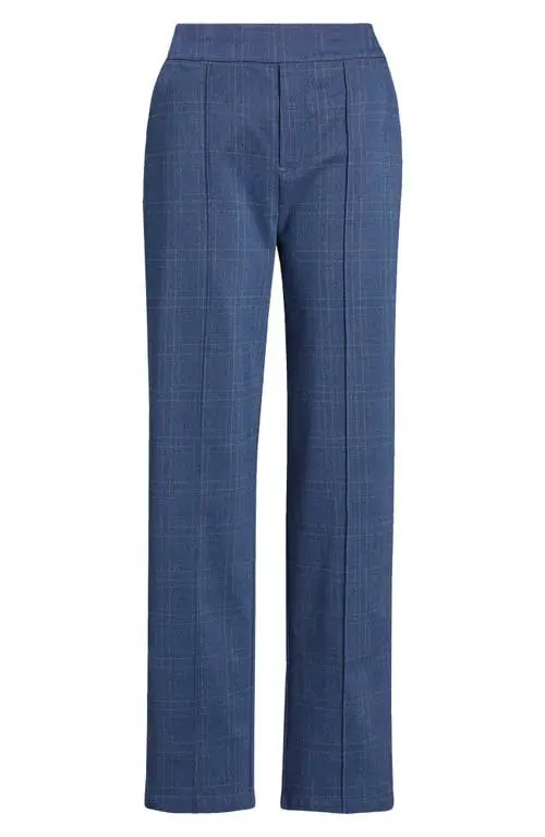 Hue Pintuck Plaid Wide Leg Pull-on Pants - Medium Wash