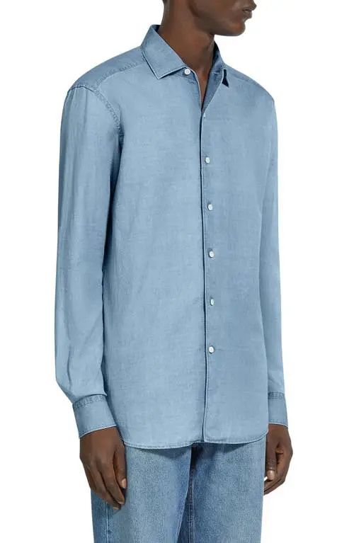 Zegna Bleached Button-up Denim Shirt - Br Blu Sld