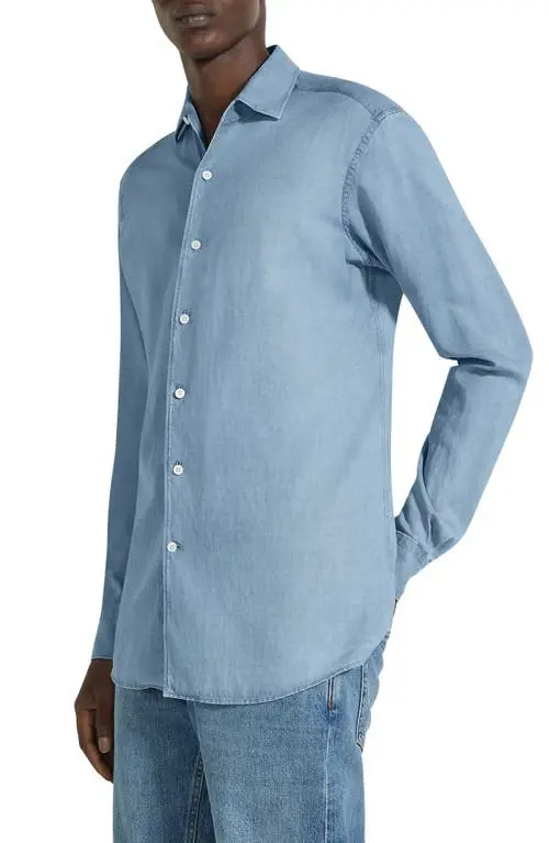 Zegna Bleached Button-up Denim Shirt - Br Blu Sld