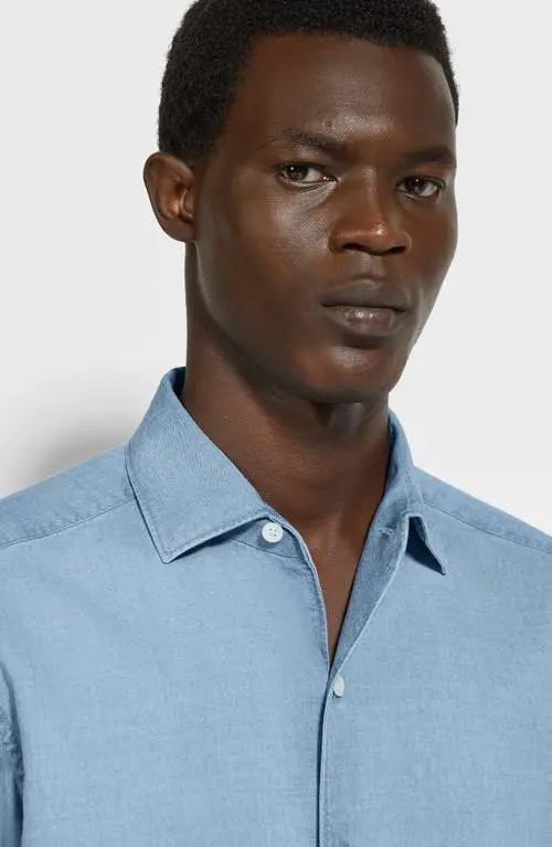 Zegna Bleached Button-up Denim Shirt - Br Blu Sld