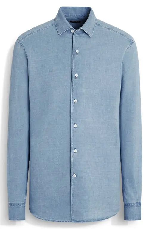 Zegna Bleached Button-up Denim Shirt - Br Blu Sld