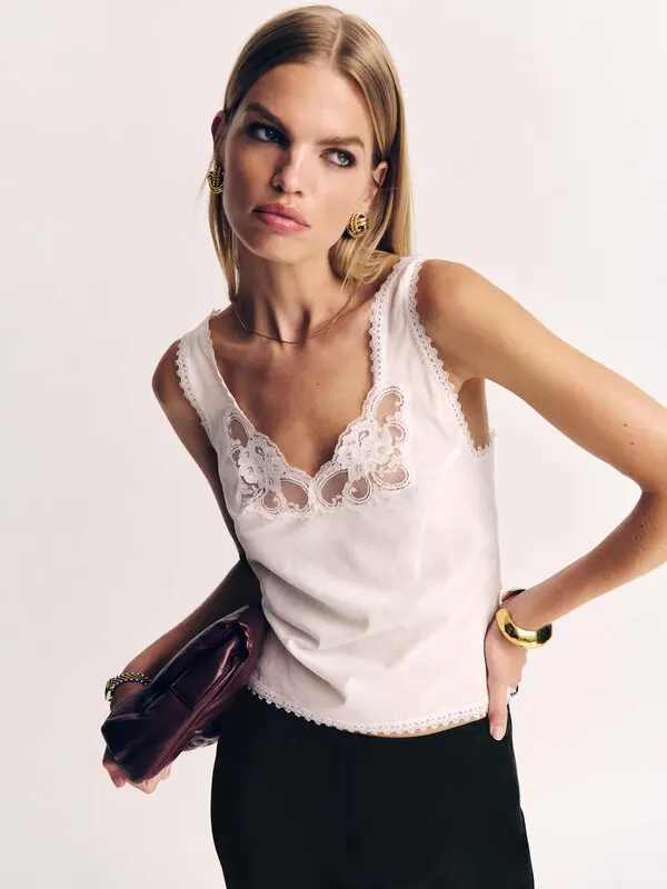 REFORMATION Lilu Lace Top - Ivory