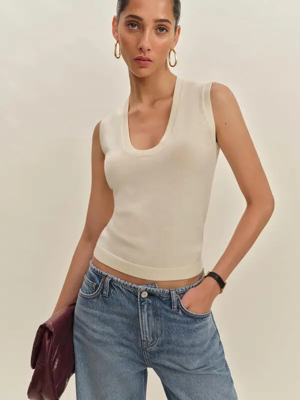 REFORMATION Marta Regenerative Merino Sweater Tank Top - Ivory