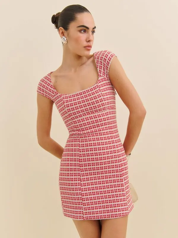 REFORMATION Xenia Knit Dress Checked