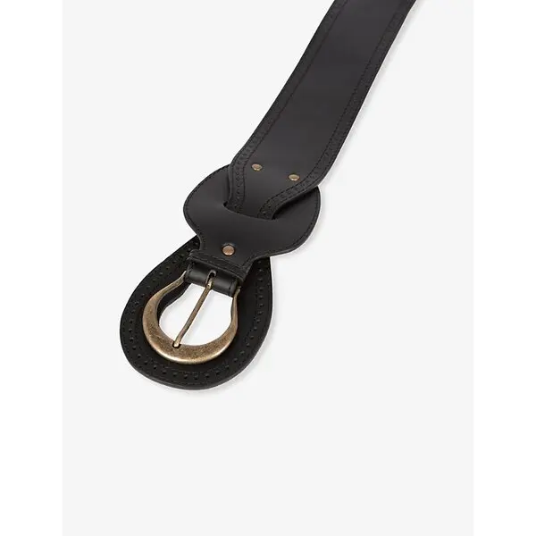 The Kooples Western Double-Buckle Leather Belt - Black  display picture 2