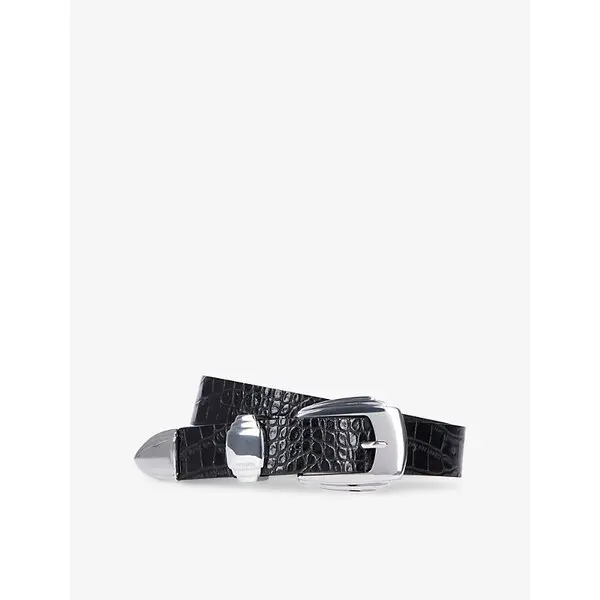 The Kooples Crocodile-Effect Leather Belt In Black - 52% Off 