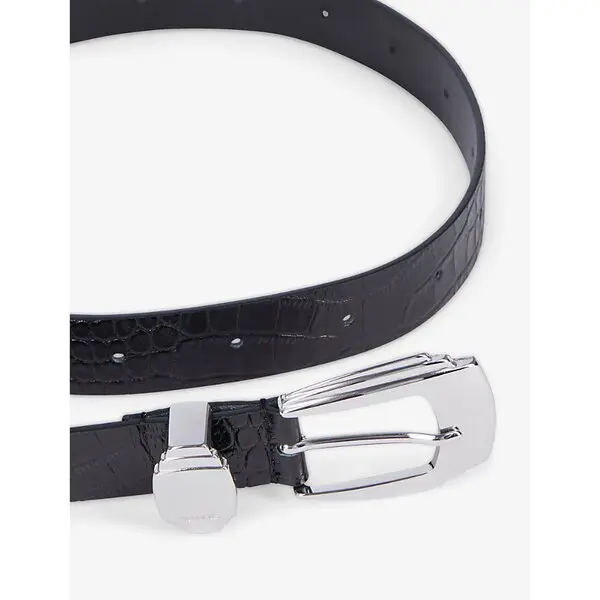 The Kooples Engraved Buckle Thin Black Leather Crocodile Belt Size Large NWT The Kooples Crocodile-Effect Leather Belt In Black - 52% Off  main image 2