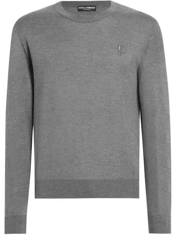 Dolce & Gabbana Logo-embroidered Silk Sweater - Grey