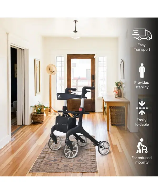 PURSONIC Foldable Wheeled Walker With Adjustable Height