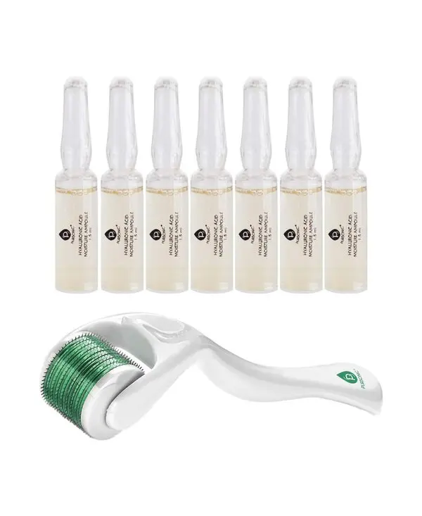 PURSONIC Skin Renewal Bundle Micro Needle Roller & 7-day Hyaluronic Acid Serum Set - White