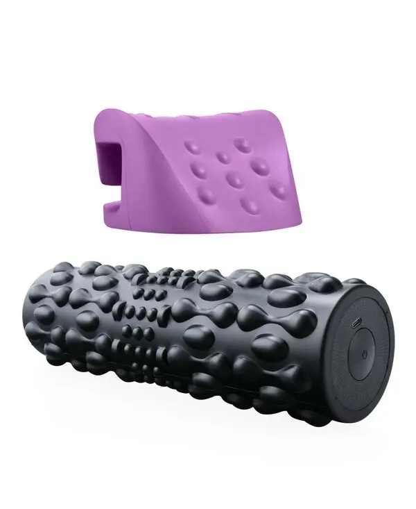 PURSONIC Muscle Relief Bundle: Vibrating Foam Roller & Neck And Shoulder Stretcher - Black