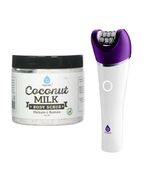 PURSONIC Smooth & Radiant Skincare Bundle: 6-in-1 Smooth Glide Epilator + Coconut Milk Body Scrub - White