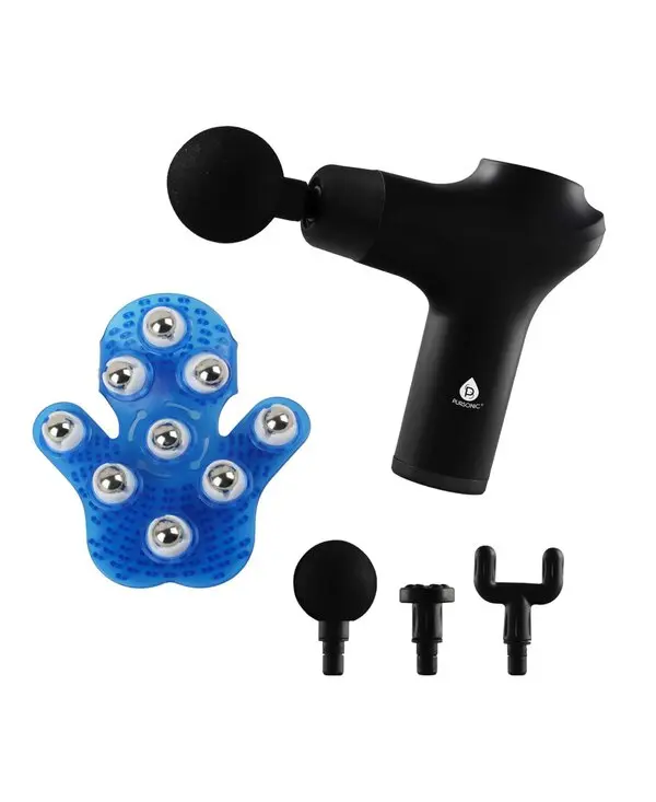 PURSONIC Ultimate Relaxation Bundle: 3-speed Massage Gun & Palm-shaped Massage Glove - Black
