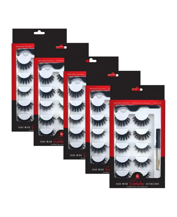 PURSONIC 5-pack Faux Mink Style False Eyelashes Bundle – 25 Pairs With Glue & Applicator - No Color