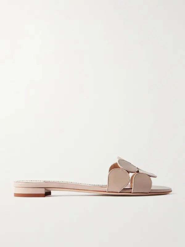 Manolo Blahnik Haribalmu 10 Cutout Leather Slides - Neutrals