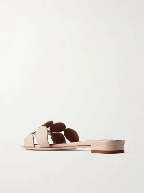 Manolo Blahnik Haribalmu 10 Cutout Leather Slides - Neutrals