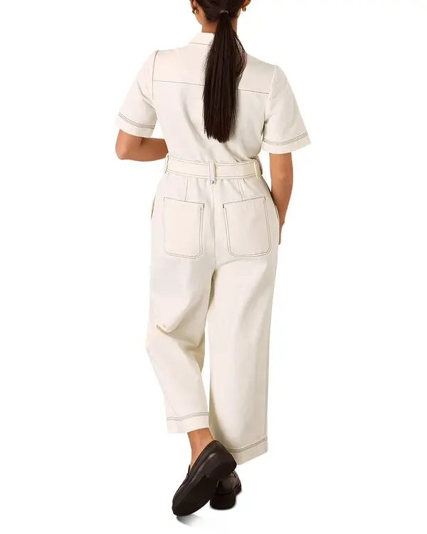 Whistles Denim Pintuck Belted Jumpsuit - Ivory