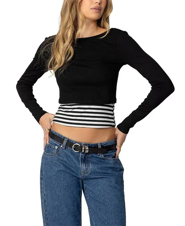 EDIKTED Shania Layered Striped Top
