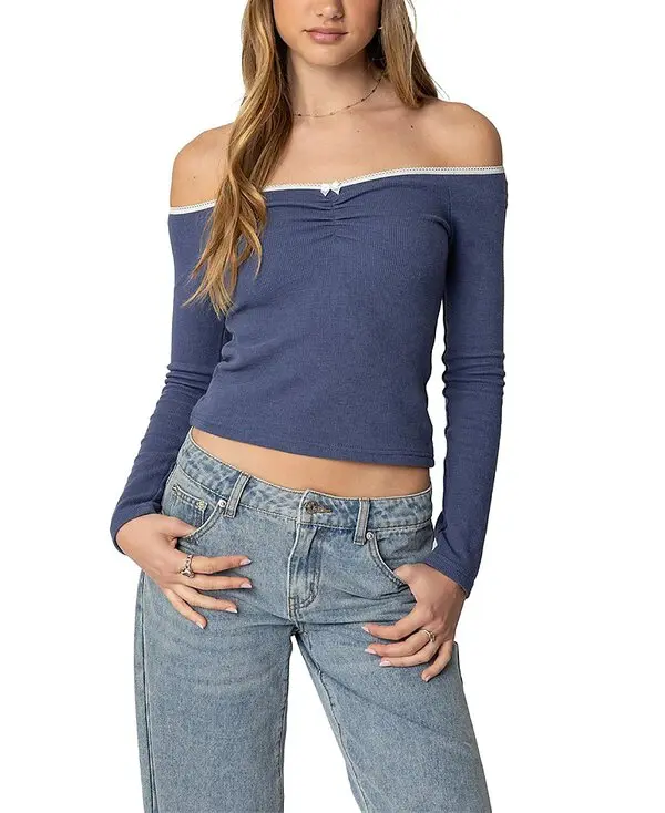 EDIKTED Tal Ruched Off Shoulder Top