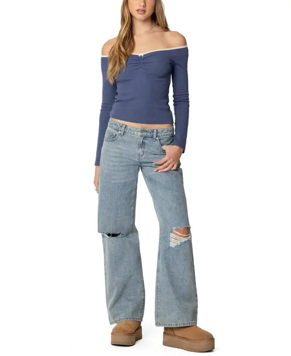 EDIKTED Tal Ruched Off Shoulder Top