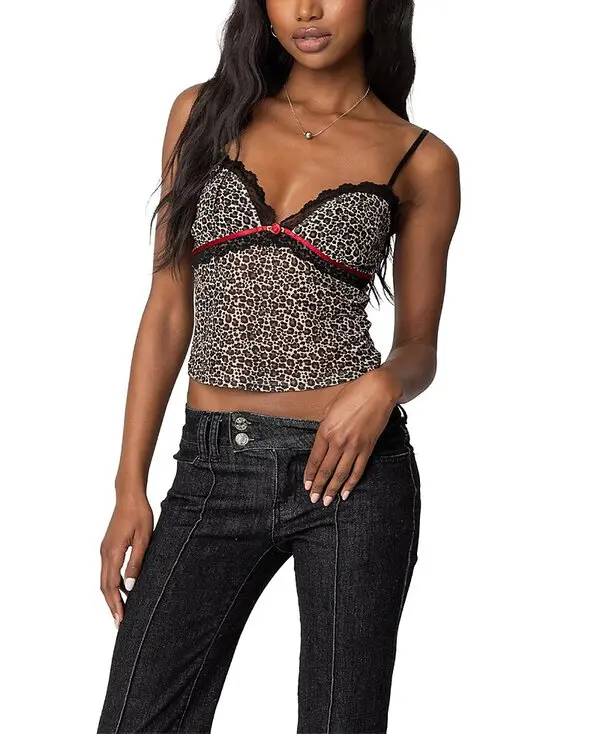 EDIKTED Lacey Leopard Mesh Tank Top