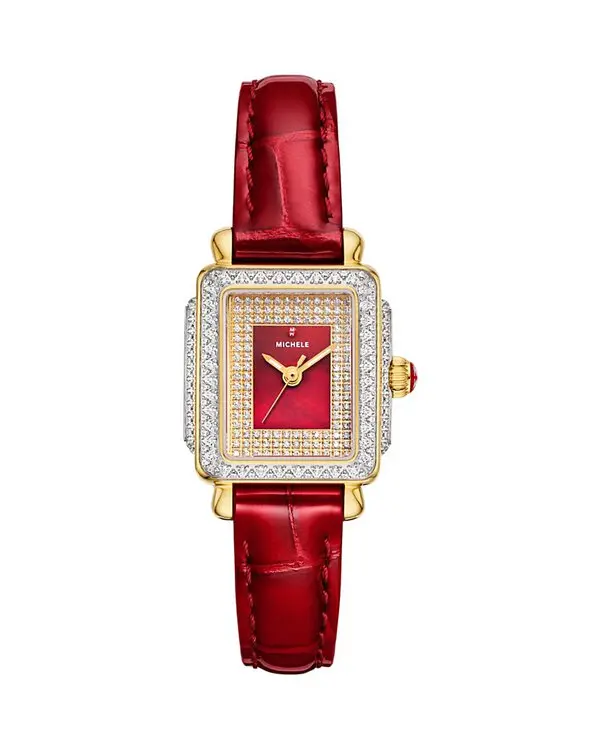 Michele Deco Madison Mini Two Tone Diamond Pave Dial Watch - Red/red