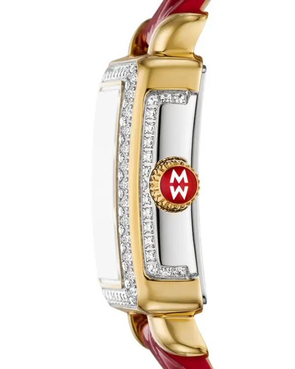 Michele Deco Madison Mini Two Tone Diamond Pave Dial Watch - Red/red