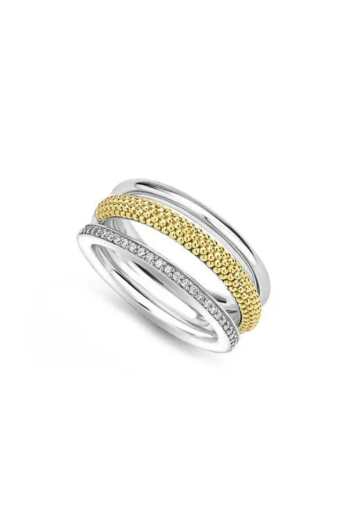 Lagos Caviar Lux Pavé Diamond Stacked Ring