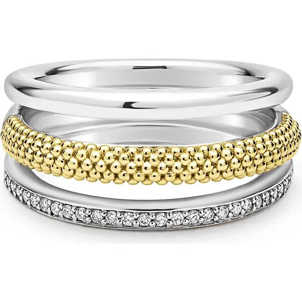 Lagos Caviar Lux Pavé Diamond Ring - Two-tone