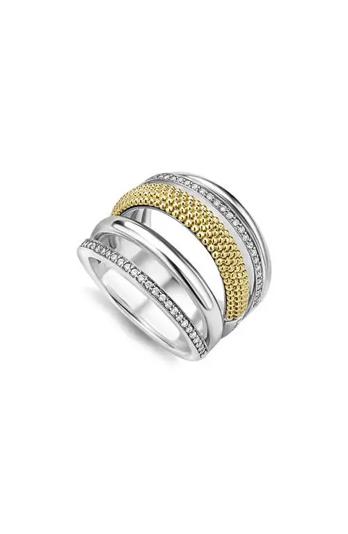 Lagos Caviar Lux Pavé Diamond Ring In Sterling Silver And 18k Gold - Two-tone