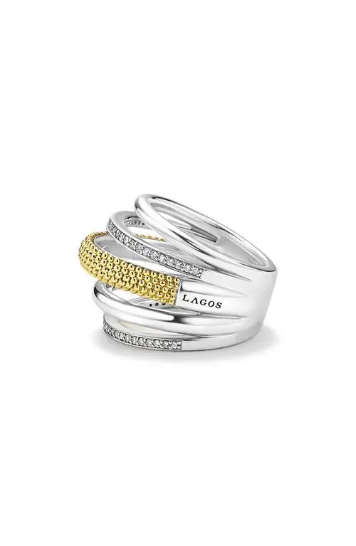 Lagos Caviar Lux Pavé Diamond Ring In Sterling Silver And 18k Gold - Two-tone