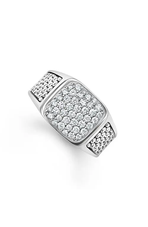 Lagos Anthem Pavé Diamond Signet Ring - Silver