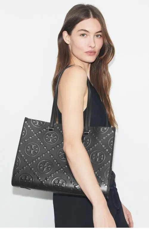 Tory Burch T Monogram Leather Tote - Black
