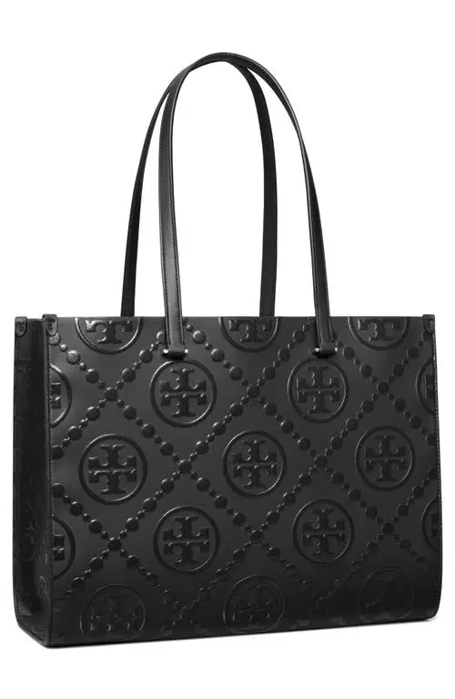 Tory Burch T Monogram Leather Tote - Black