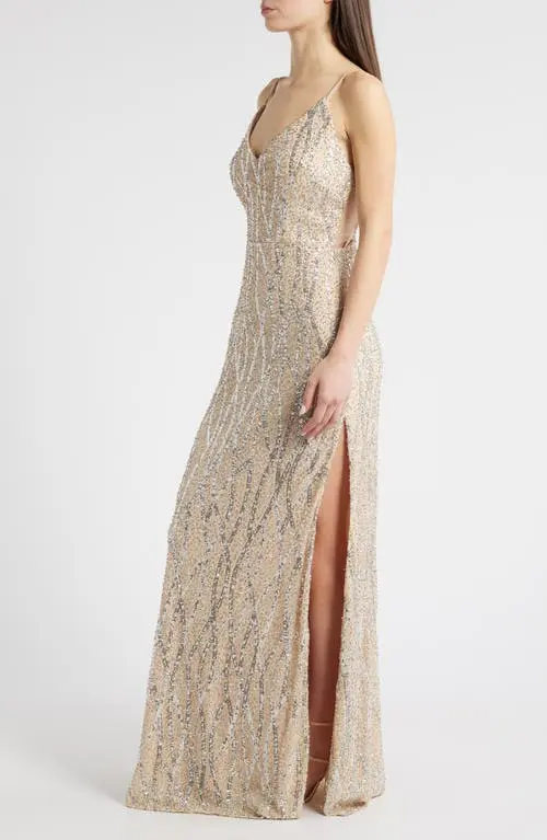 JUMP APPAREL Sequin And Bead Gown